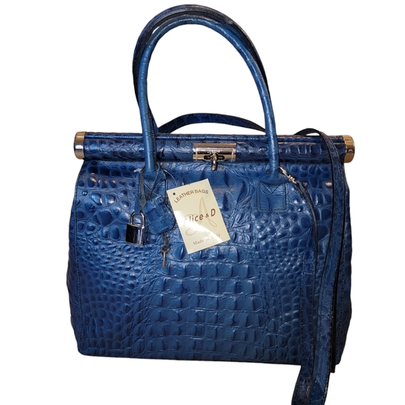 Alice & D | Bags | Italian Croc Embossed Leather Handbag Satchel Made ...